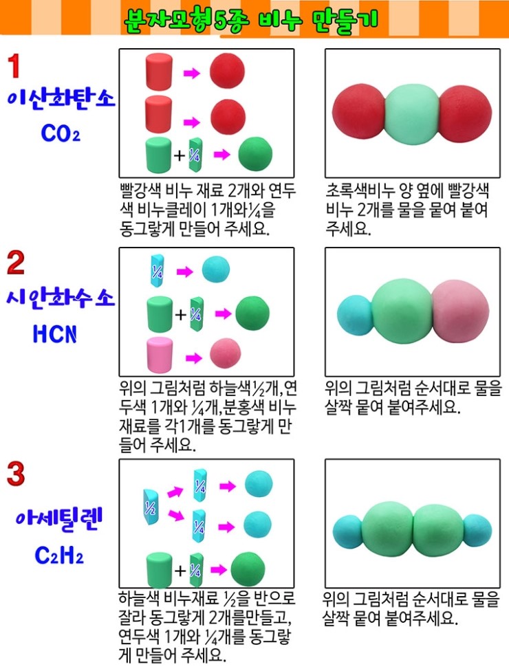 오물조물비누만들기분자구조모형5종비누분자모형비누만들기자람사이언스이산화탄소분자시안화수소분자암모니아 분자아세틸렌 분자